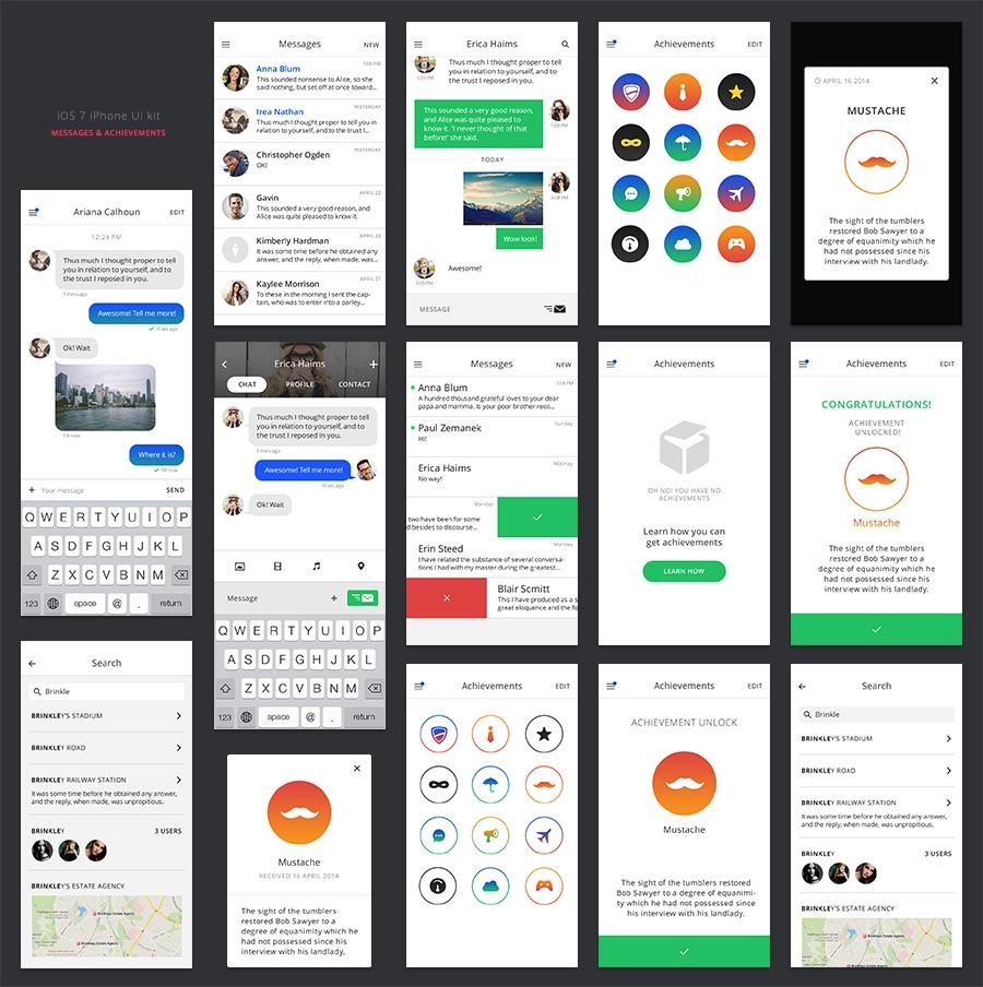 iOS UI Kit - Messages&Achievements - NicePSD 优质设计素材下载站