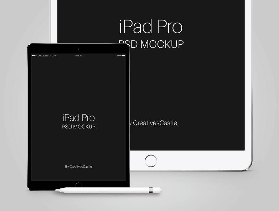 带有4种颜色变化笔的iPad Pro PSD样机。带笔的iPad Pro - NicePSD 优质设计素材下载站