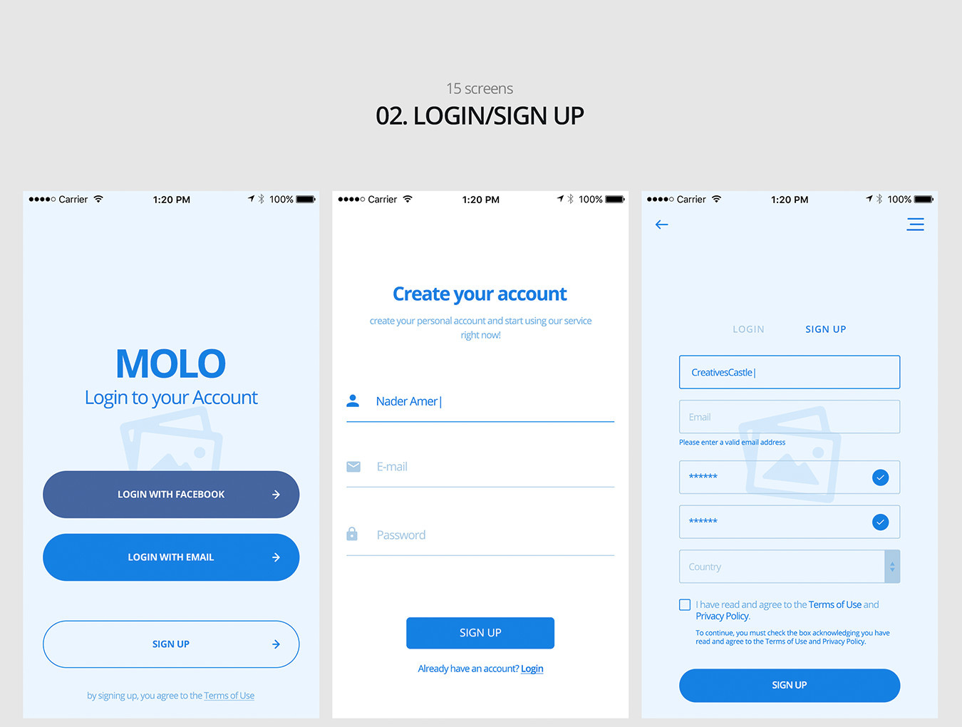 160多个线框和UX原型屏幕，molo Mobile Wireframe Kit - NicePSD 优质设计素材下载站